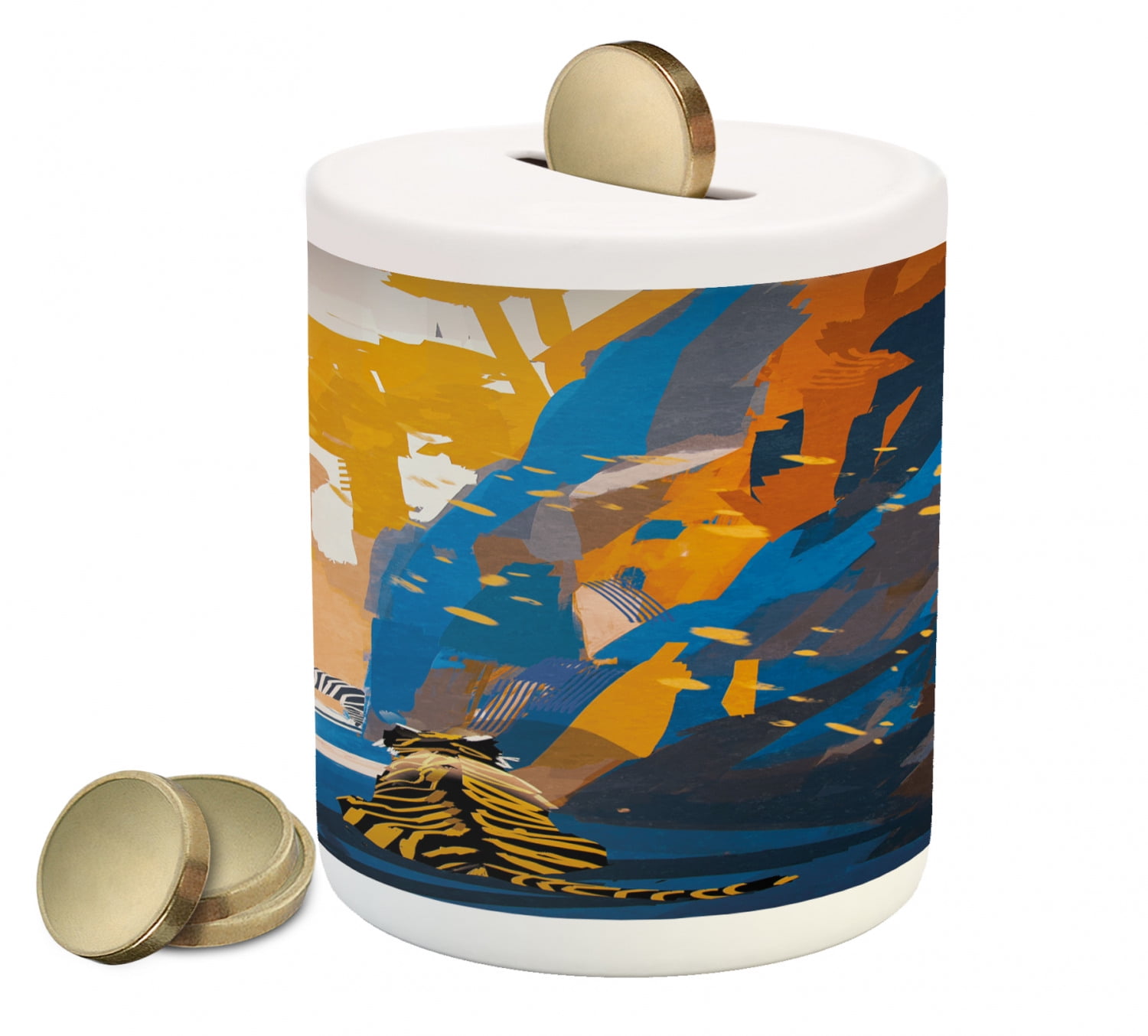 Fantasy Piggy Bank, Tiger in City Streets Narrow Walls Digital ...
