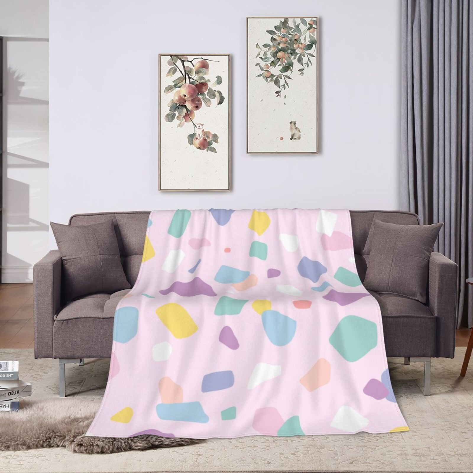 ZNDUO Cartoon Pastel Terrazzo Pattern Throw Blanket, Lightweight Cozy ...