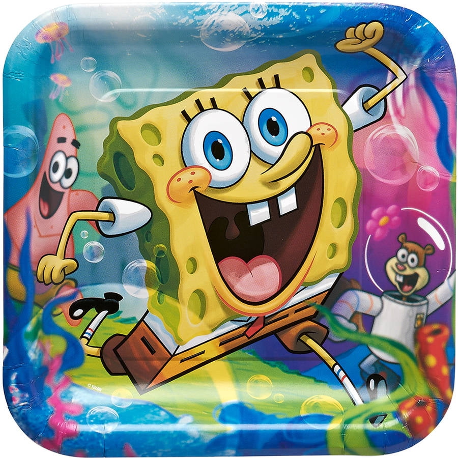 9" SpongeBob SquarePants Square Paper Party Plate, 8ct - Walmart.com ...