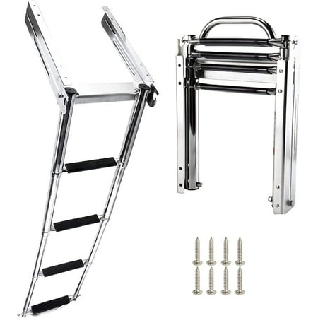 4 Step Boat Ladder Telescoping Stainless Steel Ladder Spring Loaded ...