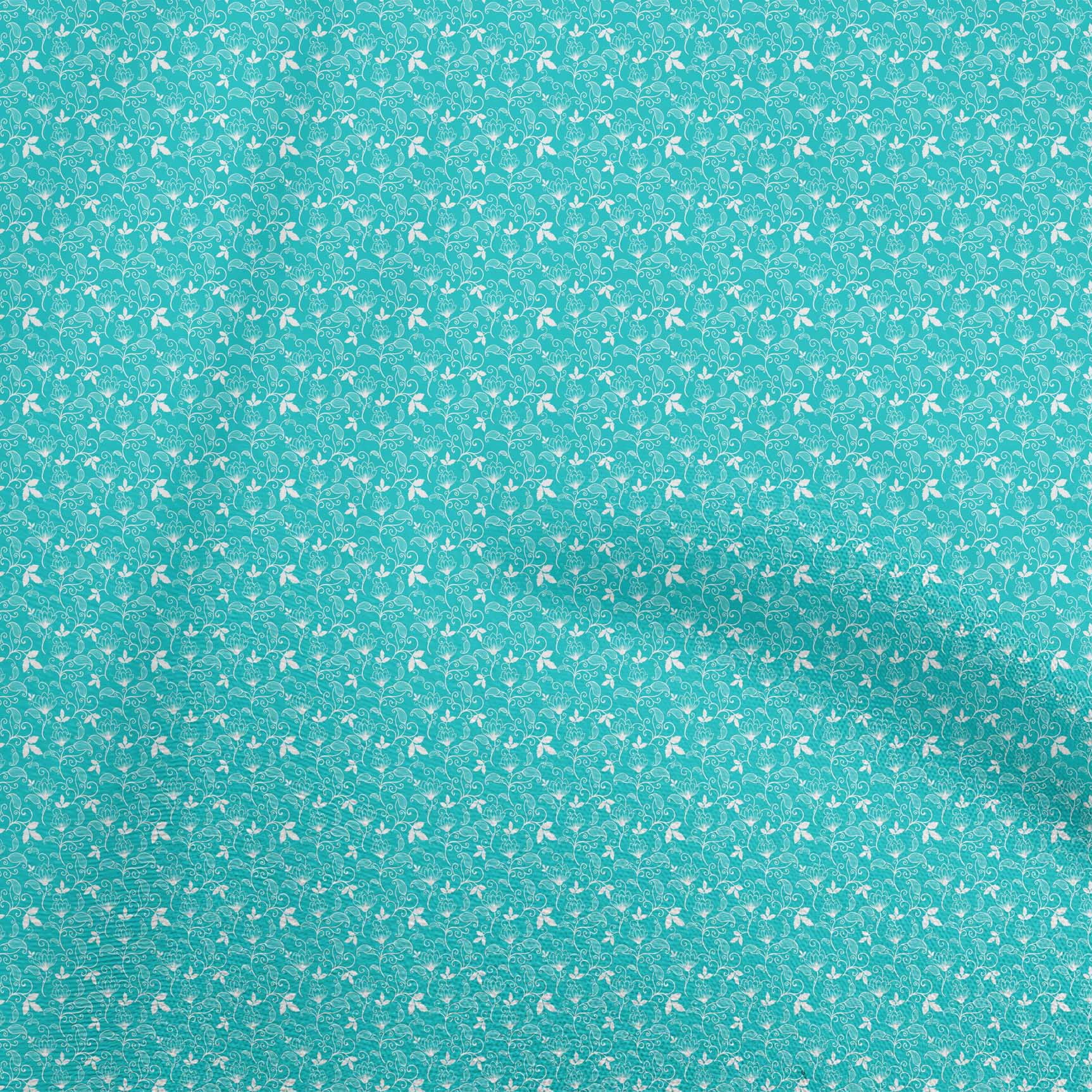 oneOone Cotton Silk Turquoise Blue Fabric Toile Quilting Supplies Print ...
