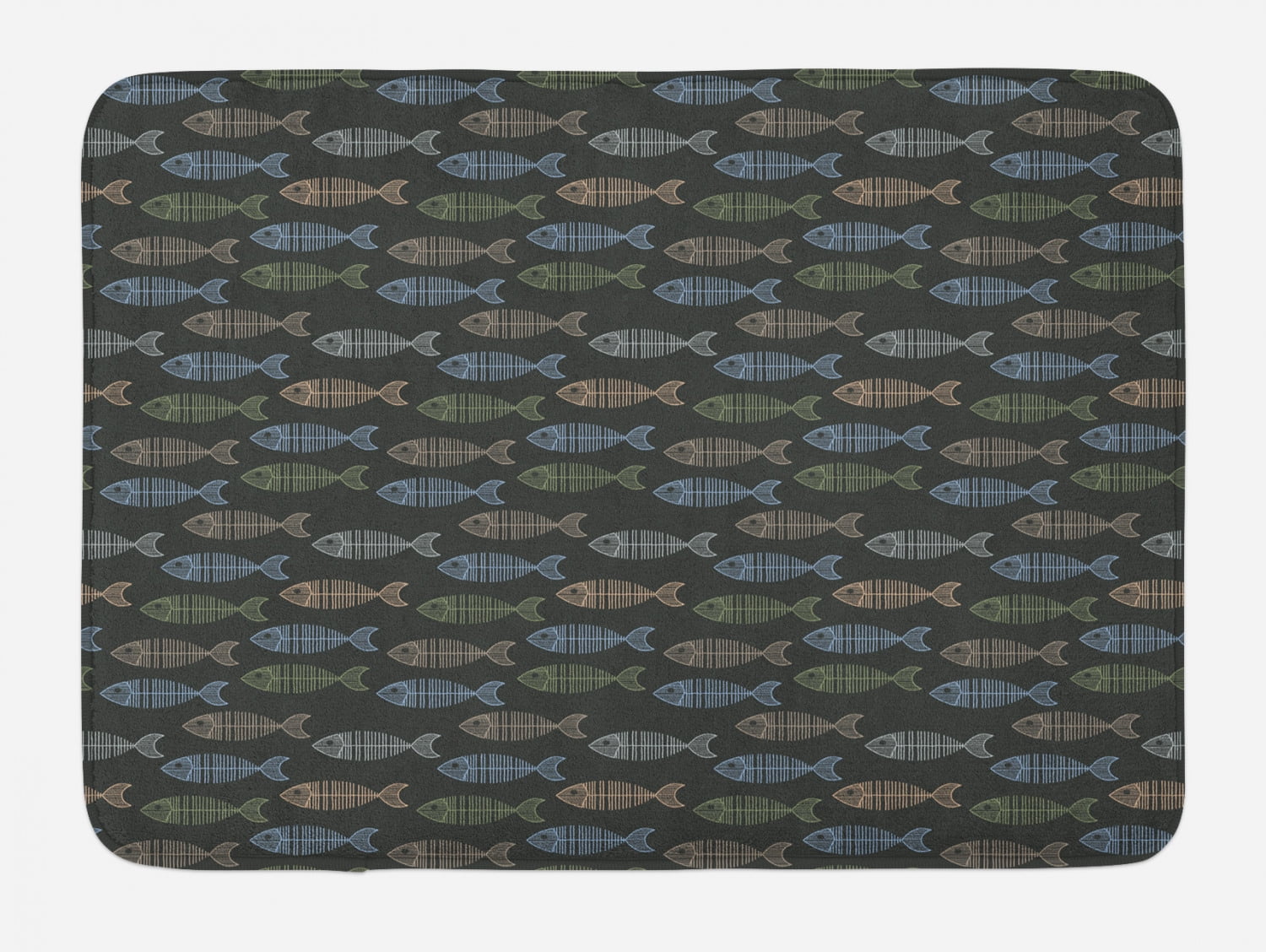 Fish Bath Mat, Vintage Geometric Animal Design with Lines Retro Marine ...