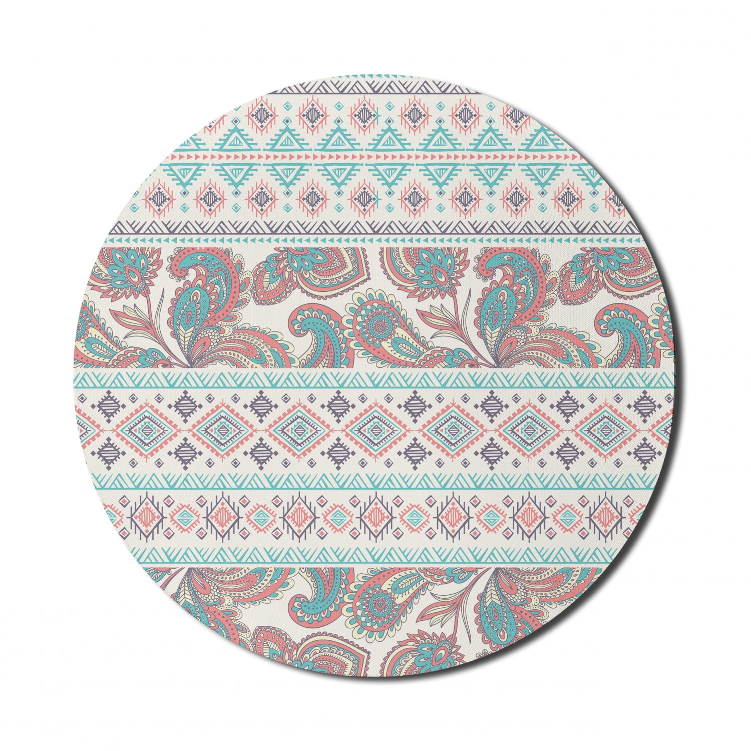 Tribal Mouse Pad for Computers, Paisley Patterns in Native in Mixed Pattern Floral Design, Round ...