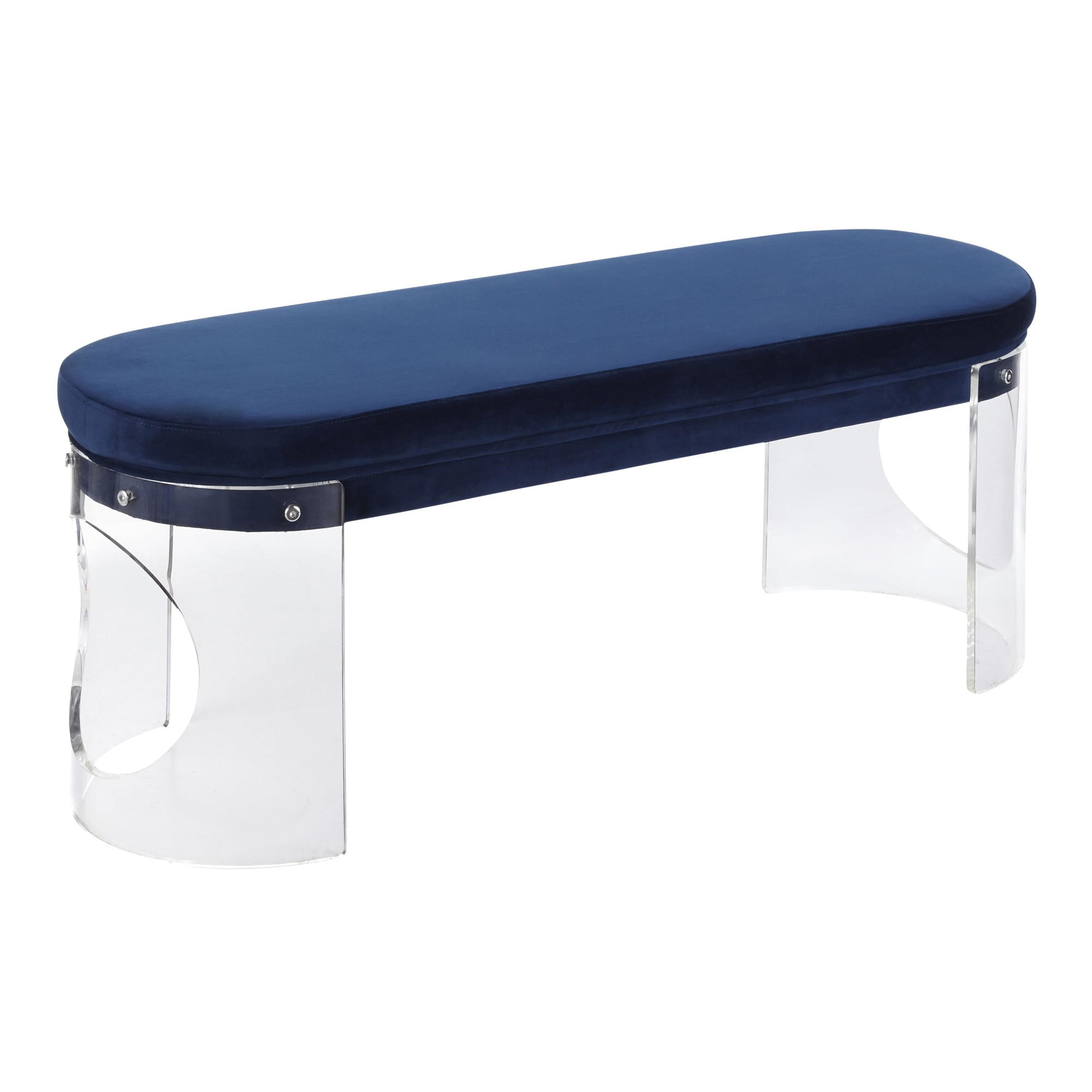 Clarity Contemporary/Glam Bench in Clear Acrylic and Navy Blue Velvet ...