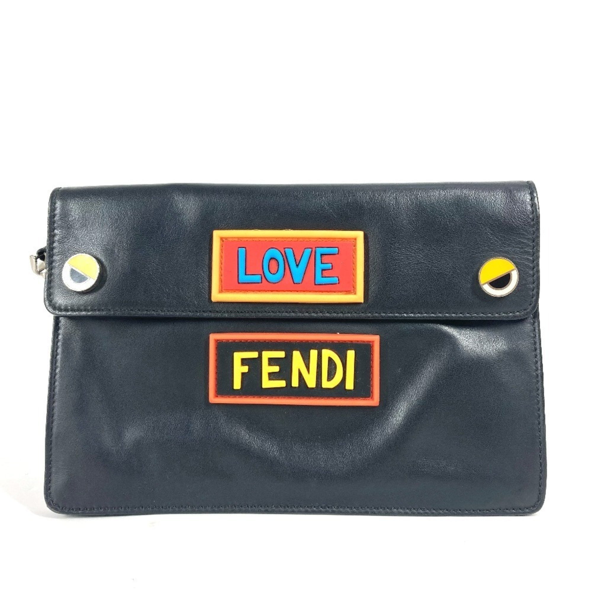 Pre-Owned FENDI Fendi Logo LOVE Pouch Bag with Strap Flap Clutch ...