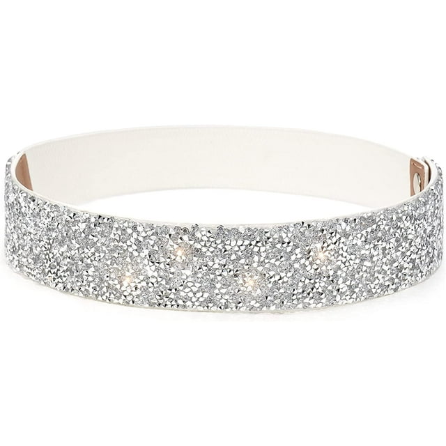 HANRU Rhinestone Belt Crystal Elastic Wide Waist Belt Shiny Bling Belts ...