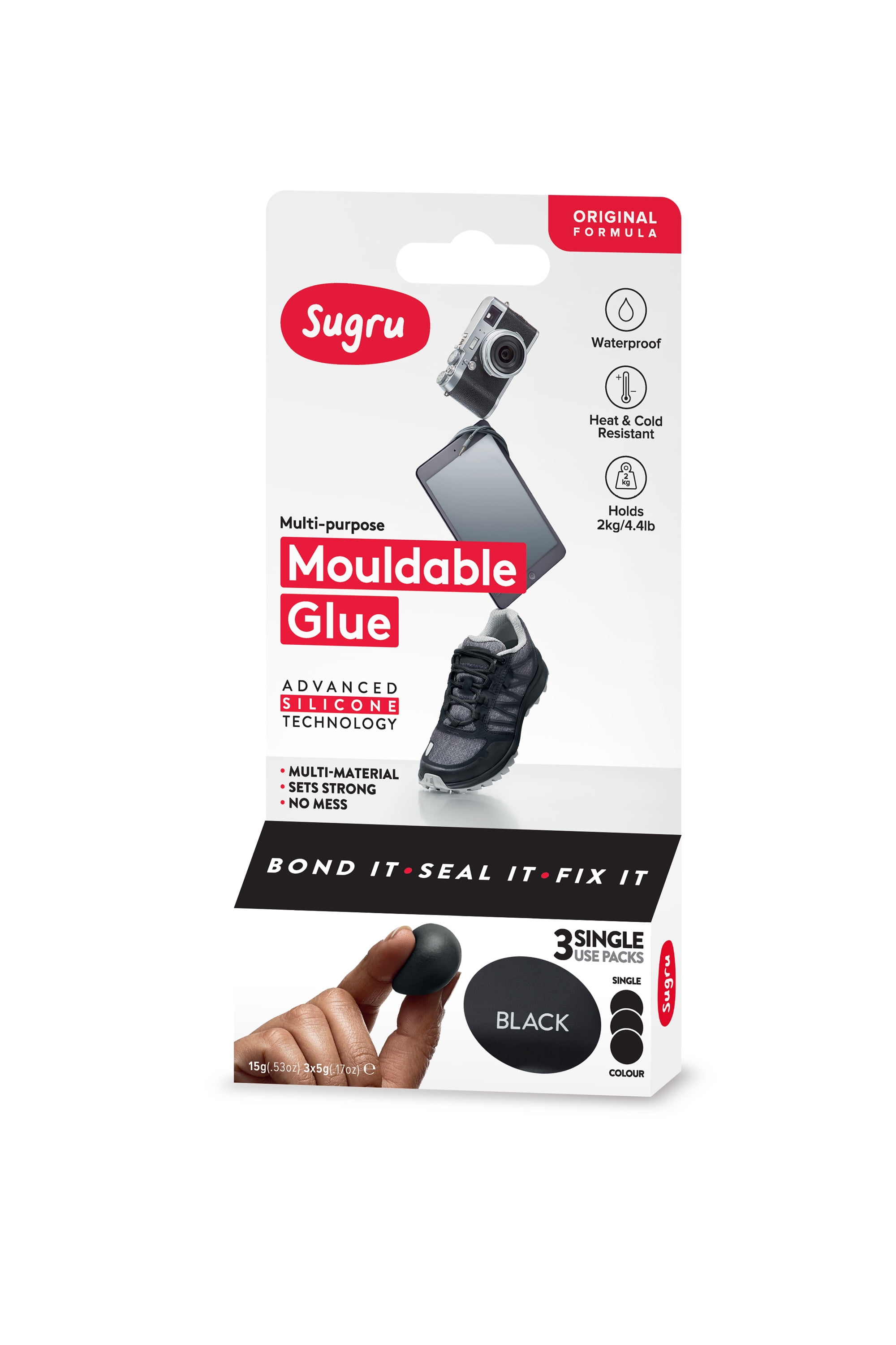 Sugru Mouldable Glue - Original Formula - Black (3-pack) - Walmart.com ...