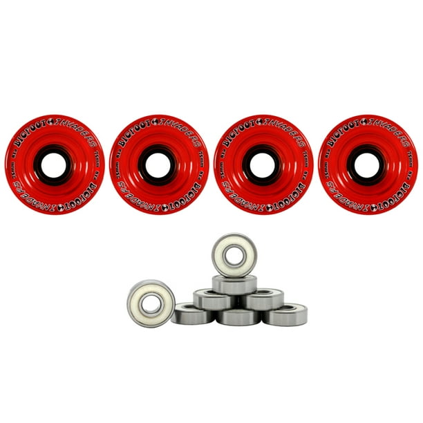 BIGFOOT LONGBOARD WHEELS 75mm 81a INVADERS RED WITH ABEC 9 BEARINGS ...