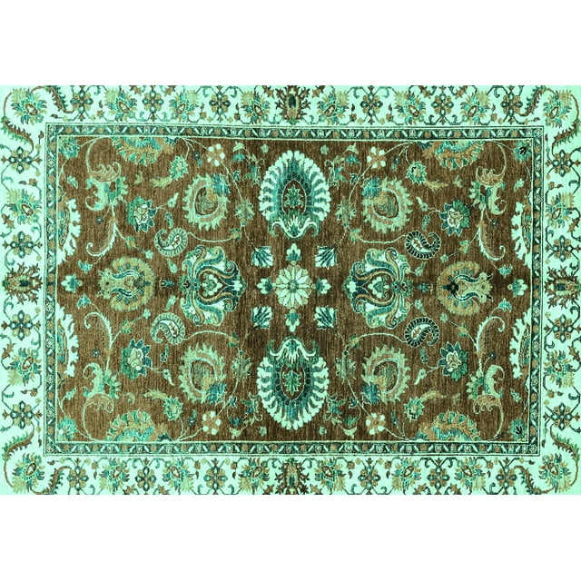 Ahgly Company Machine Washable Indoor Rectangle Abstract Turquoise Blue ...