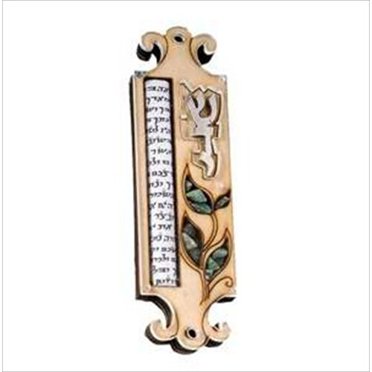 Judaica Mezuzah & Scroll Wood with Stones Pewter Shin Dalet Yud with ...