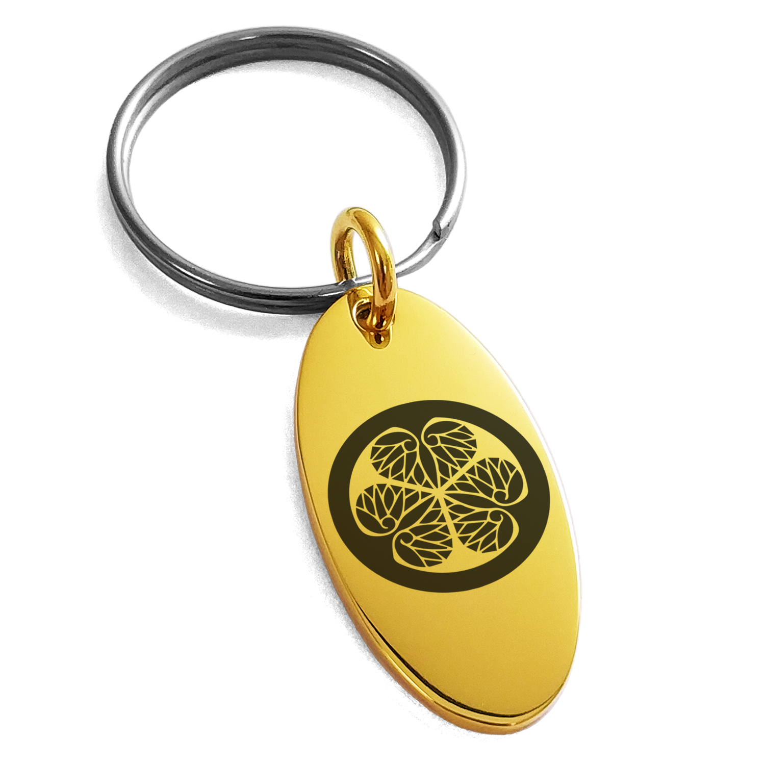 Stainless Steel Tokugawa Samurai Crest Engraved Small Oval Charm ...