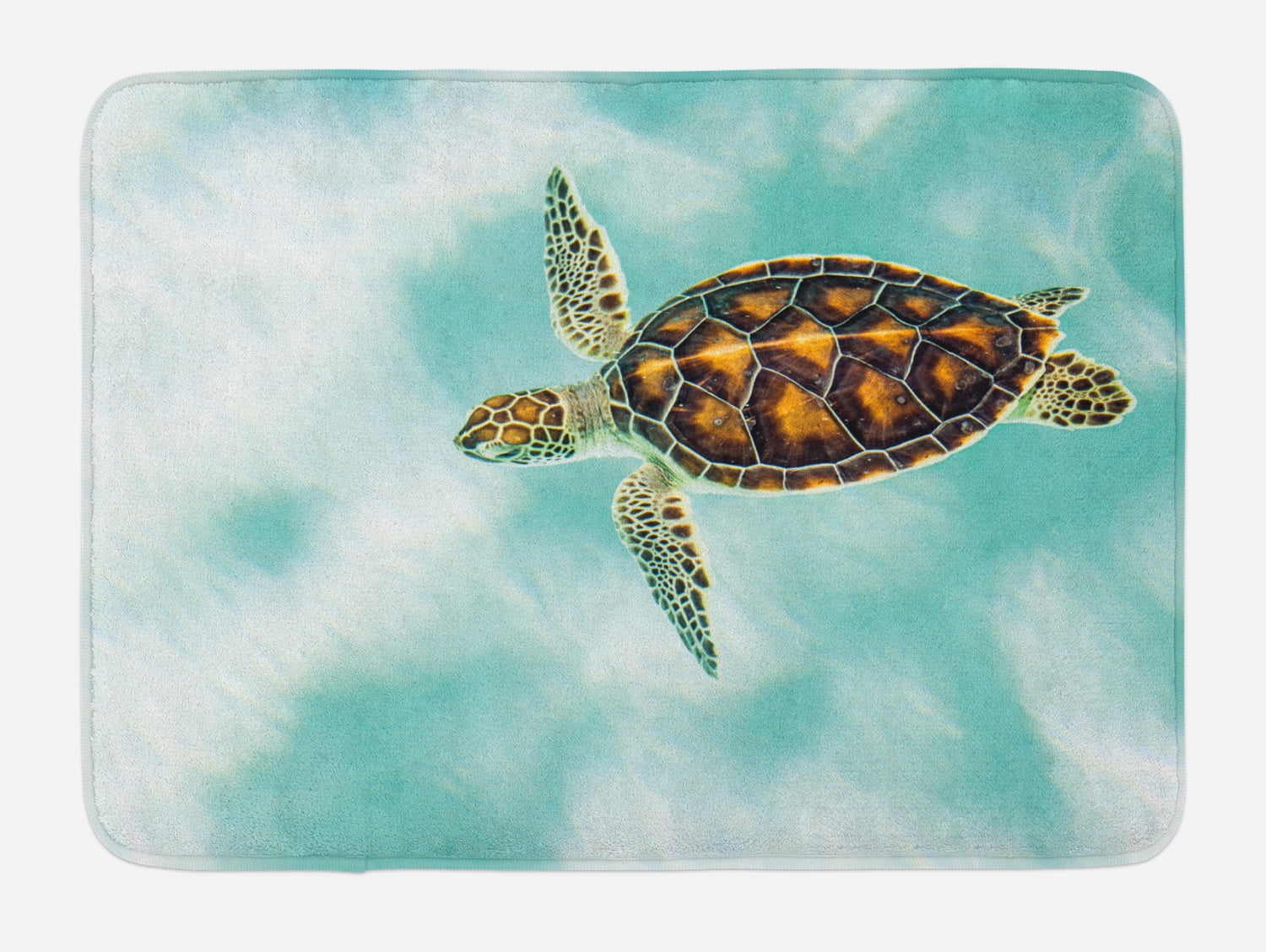 Turtle Bath Mat, Cute Baby Turtle Swimming in Abstract Waters Serene ...