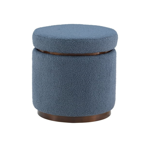 Linon Primrose Storage Ottoman Stool, Walnut Finish with Dark Blue ...
