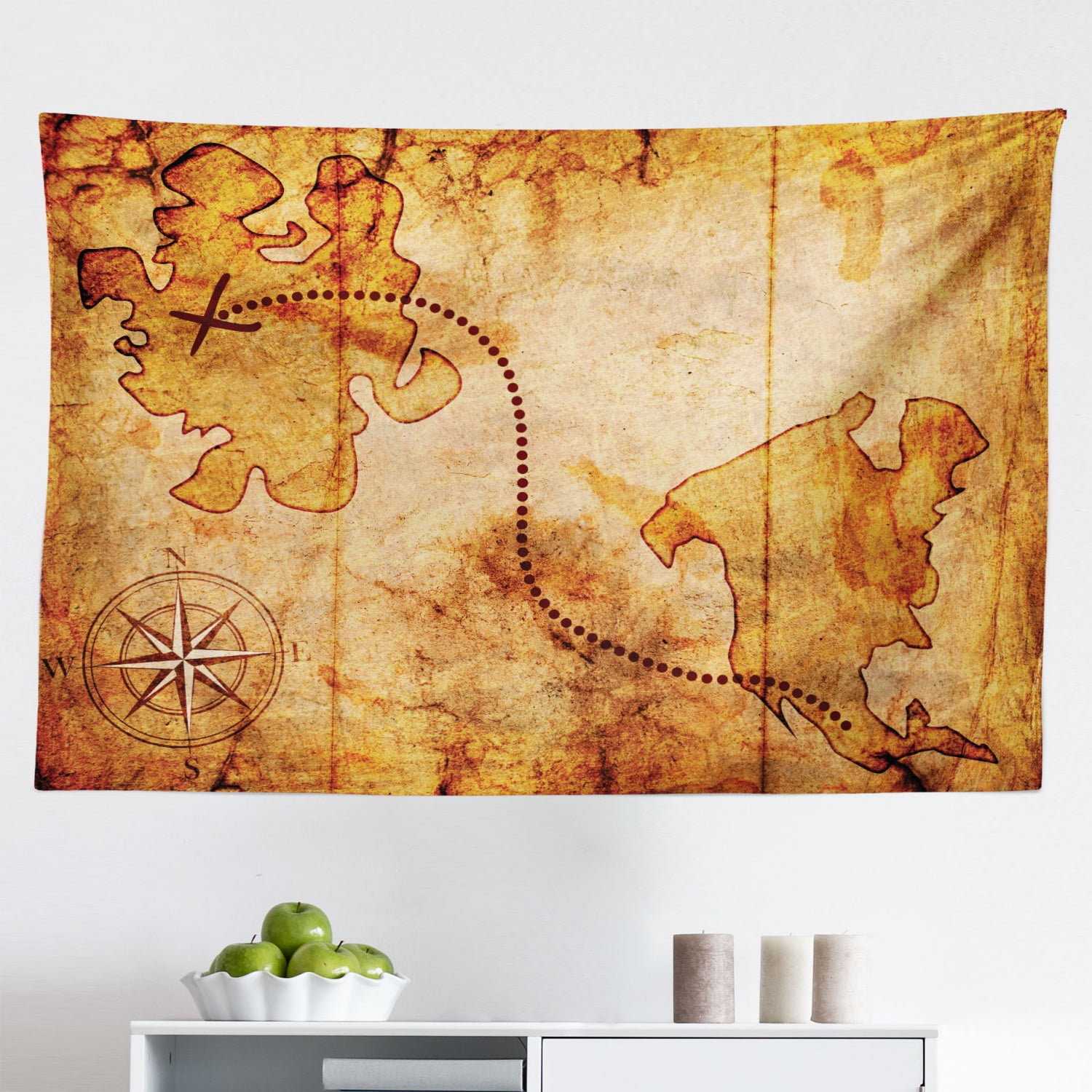 Compass Tapestry, Antique Wind Rose Diagram for Cardinal Directions ...