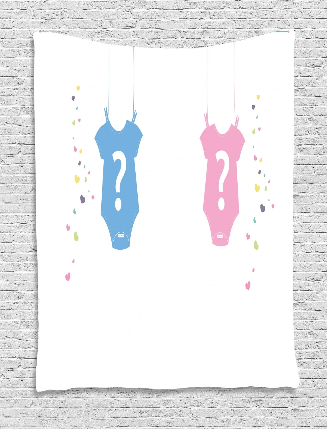 Gender Reveal Tapestry, Hanging Newborn Baby Clothes with Interrogation ...