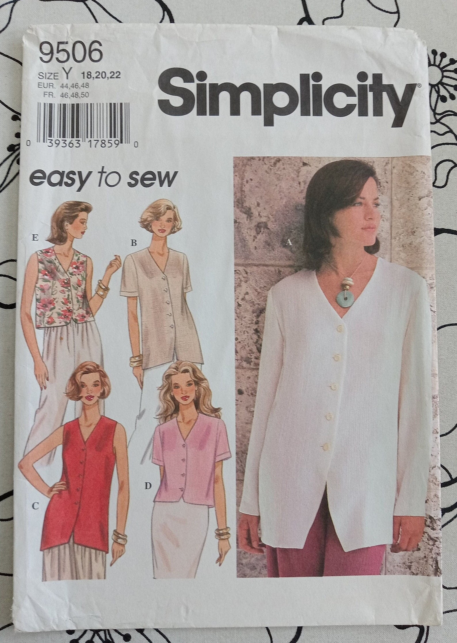 Vintage 1995 Simplicity 9506 Easy to Sew Blouse Pattern Size Y 18-20-22 ...