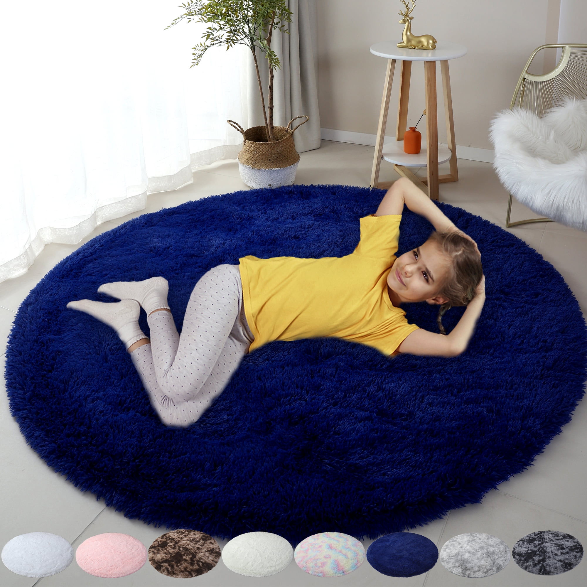 Soft Round Fluffy Bedroom Rugs, Fuzzy Circle Area Rug for Playing ...
