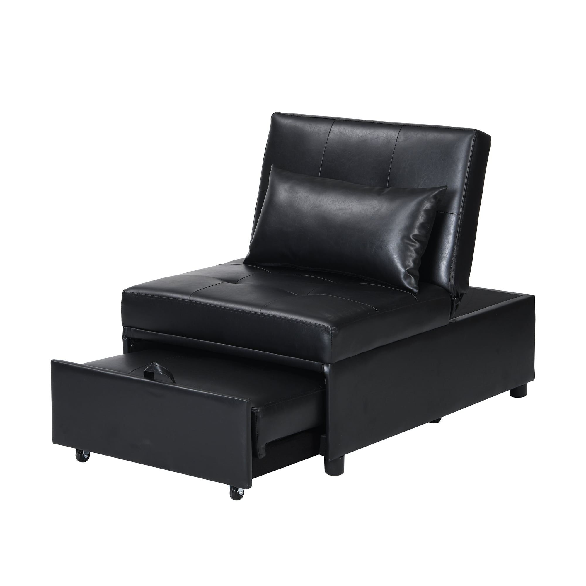 Folding Ottoman Bed, Convertible Ottoman Sofa Sleeper Bed, Leather ...