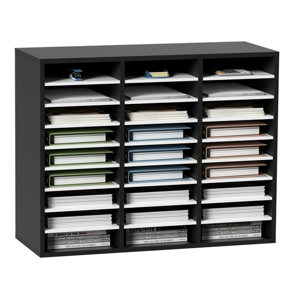 27 Compartment Wood Literature Organizer with Adjustable Shelves MDF ...