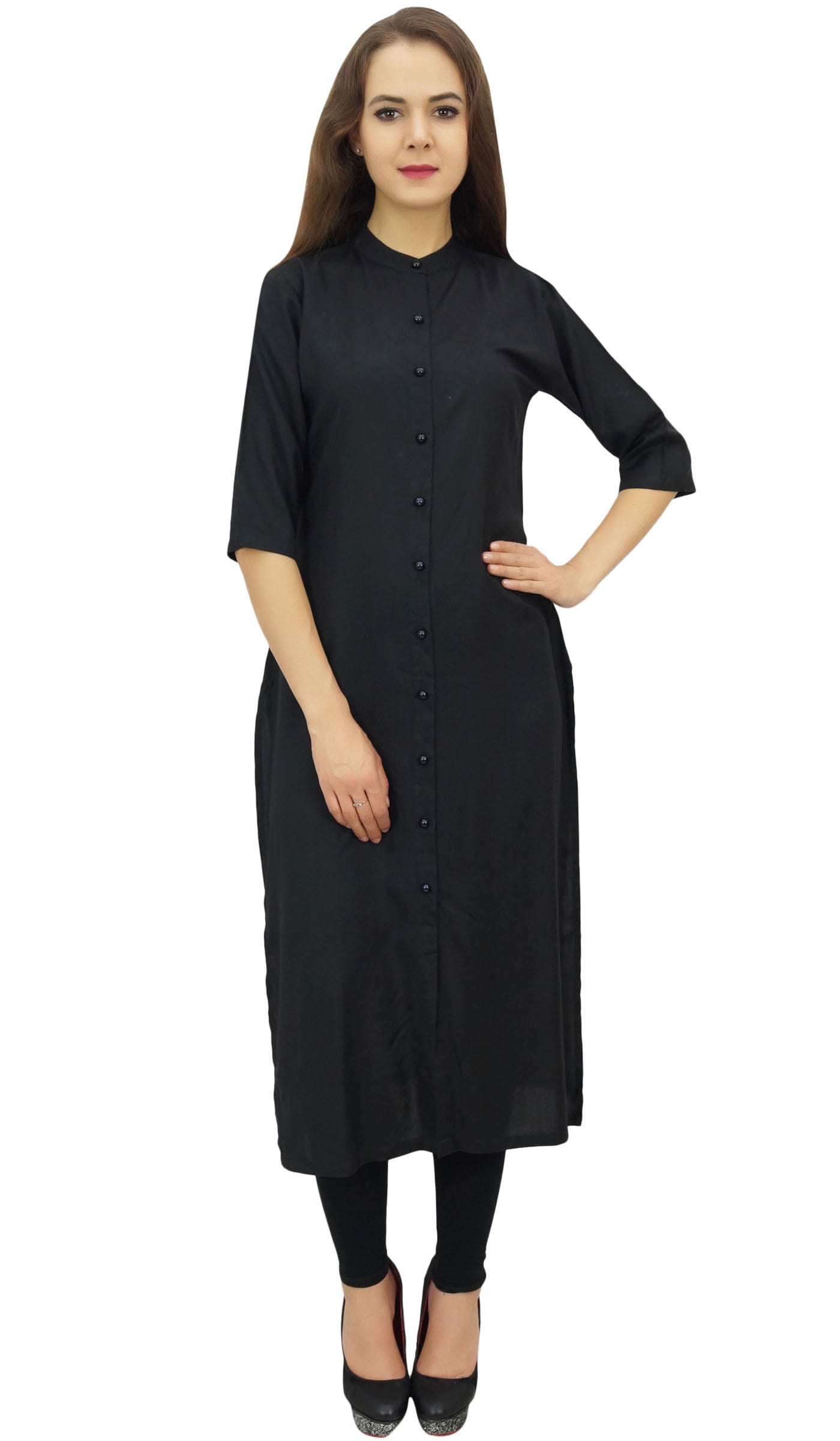 Bimba Black Straight Kurta Front Opening Rayon Kurti Indian Kurti With ...