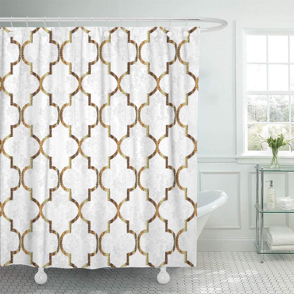 Cynlon Lattice White Gold Quatrefoil Patterns Geometric Moroccan
