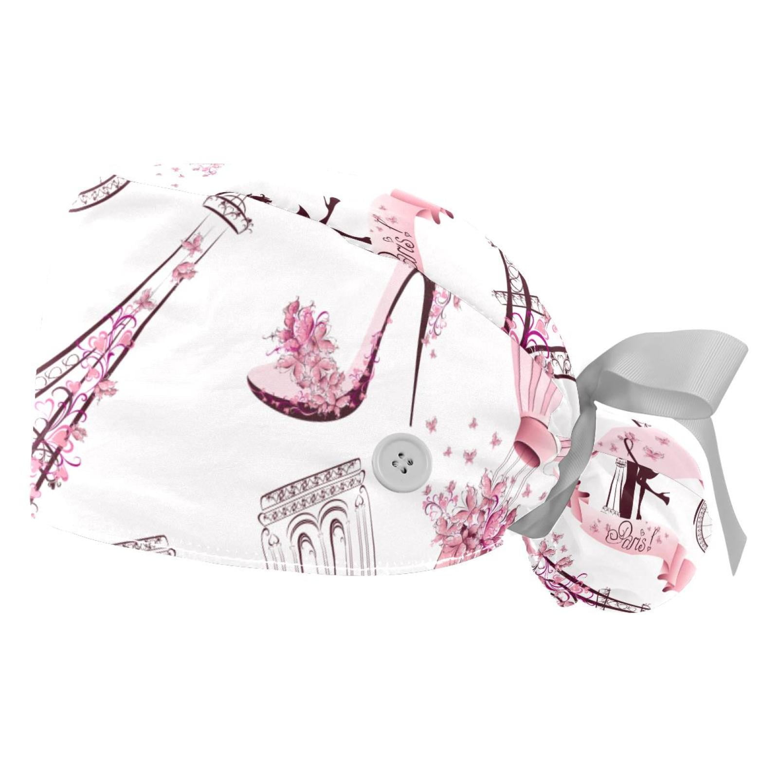 2PCS Long Hair Working Cap with Buttons and Sweatband Ribbon Tie Back ...