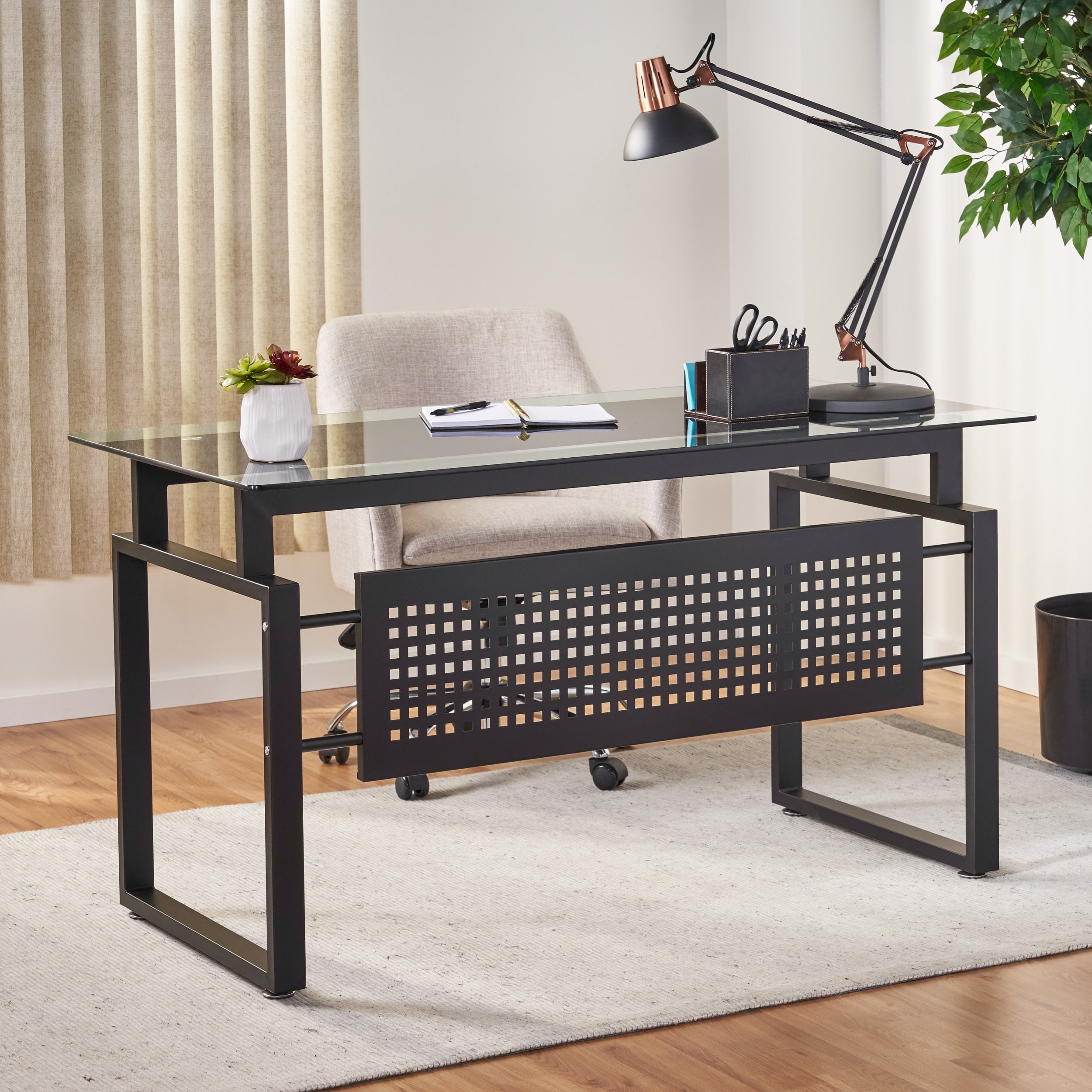 Noble House Raquel Black Glass Office Computer Desk - Walmart.com ...