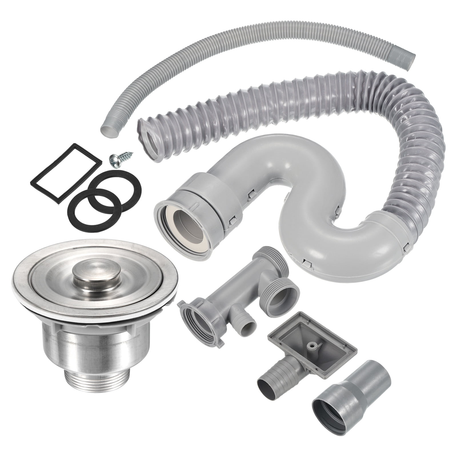Uxcell Sink Drainer Kit Adjustable Flexible Drain Pipe Kit with Tee ...