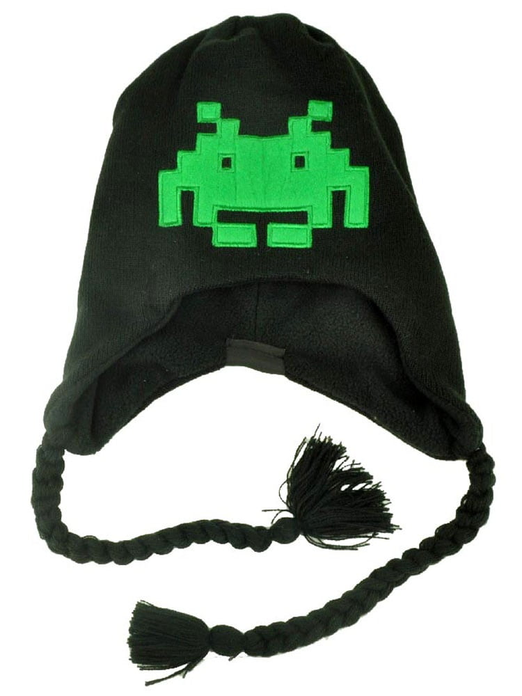 Space Invaders 8 Bit Alien Peruvian Black Knit Beanie Video Game Laplander Hat