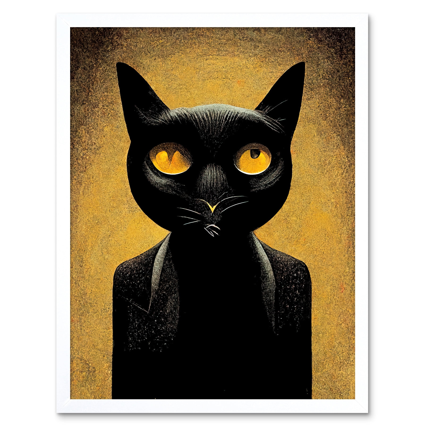 Black Cat Le Chat Noir Modern Mustard Art Print Framed Poster Wall ...