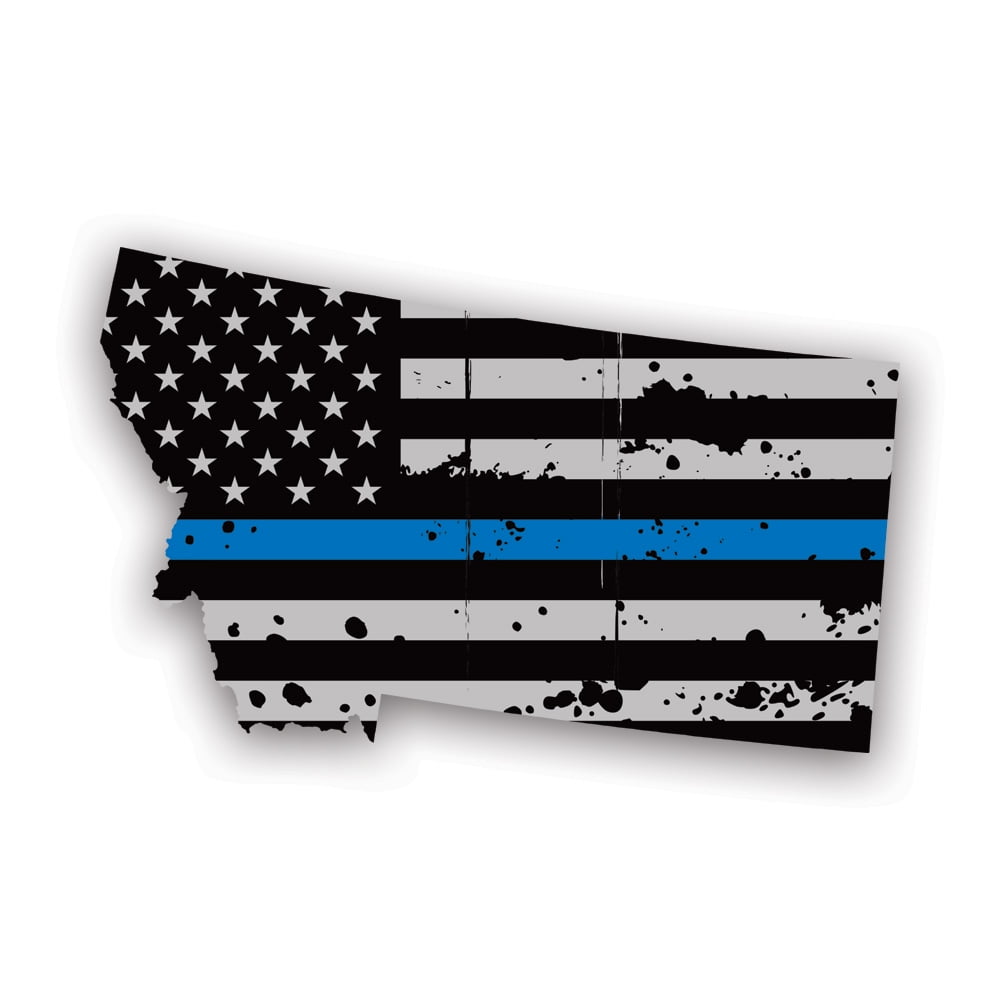 Distressed Montana State Shaped Subdued US Flag Thin Blue Line Sticker Decal - Self Adhesive ...
