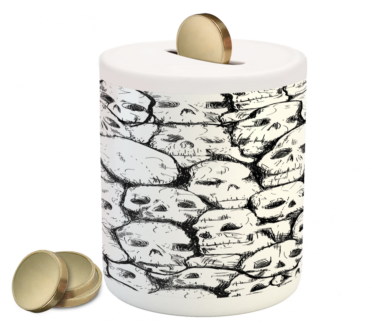 Skull Piggy Bank, Conjoined Head Motifs Spooky Fossils Motley Dark ...