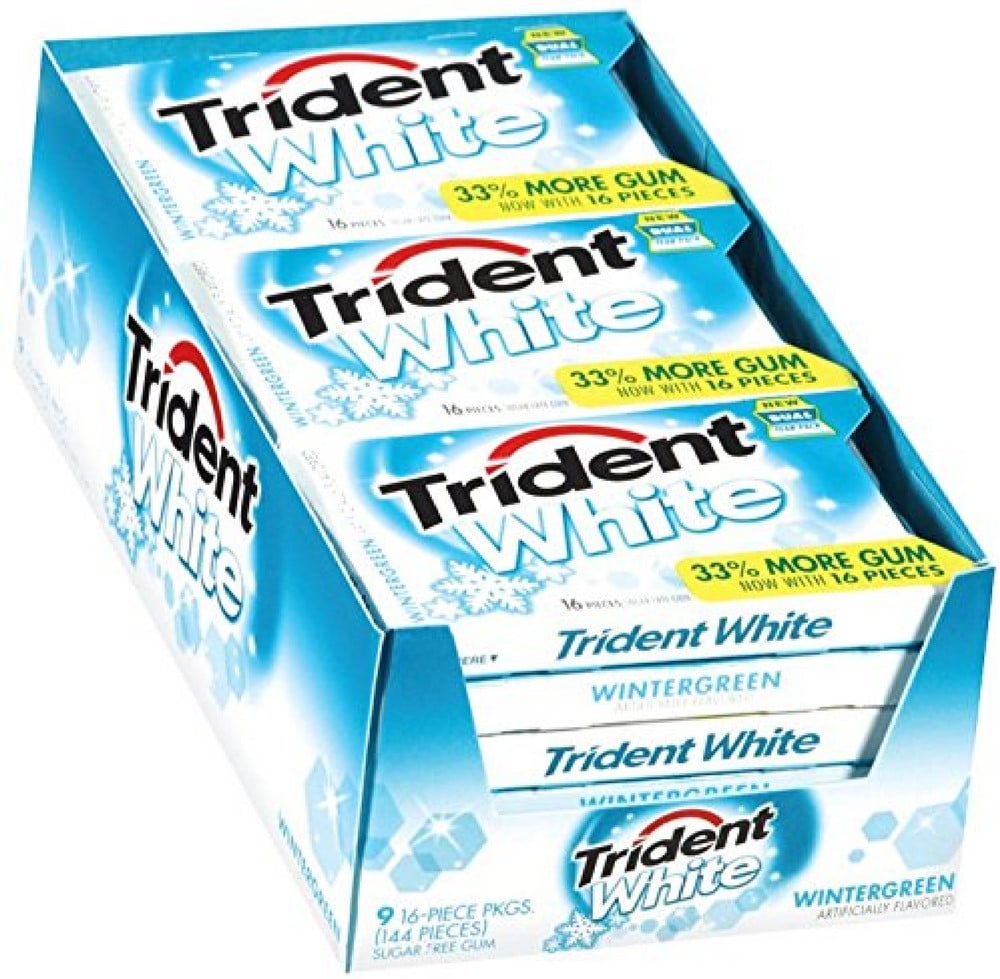 Trident White Sugar Free Gum, 16 Pieces Per Pack, Wintergreen 9 ea ...