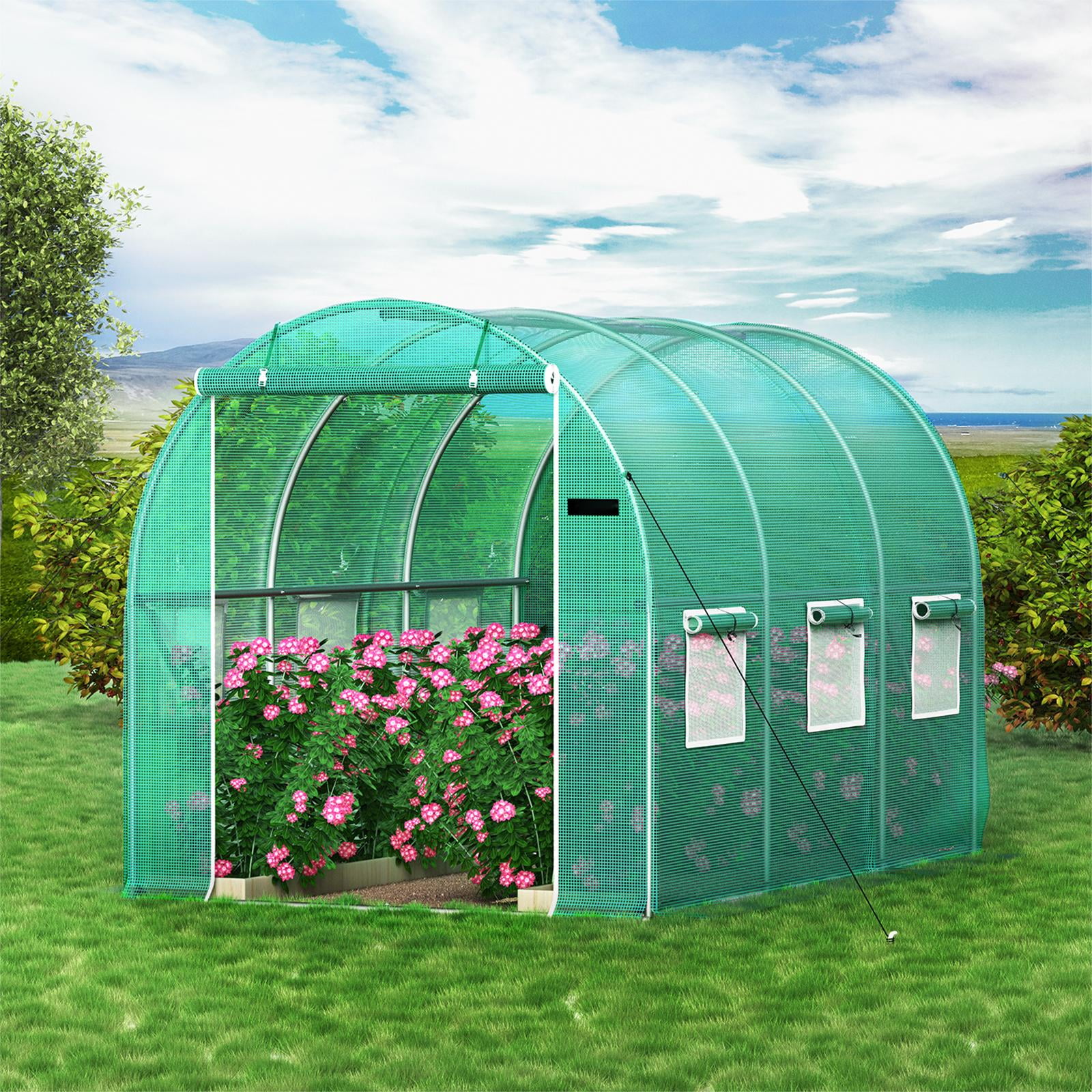 BENTISM Walk-in Tunnel Greenhouse Galvanized Frame & Waterproof Cover ...