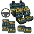 HUIACONG Aztec Sunflowers Car Floor Mats and Steering Wheel Cover for ...