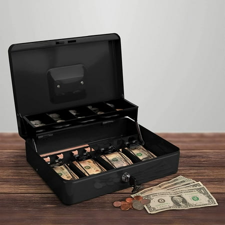 Stalwart Cash Box – Locking Steel Petty Cash Safe with Coin Tray and ...