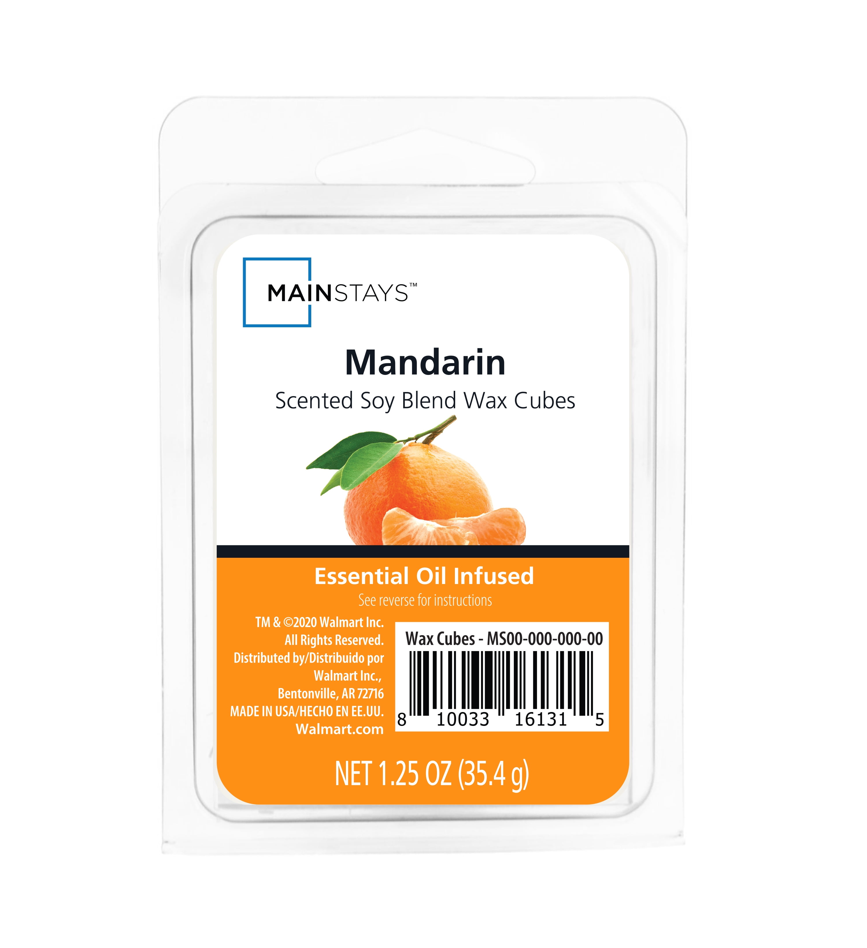Mainstays Mandarin Essential Oil Infused Soy Wax Melts, 1.25oz, 6 Cubes ...