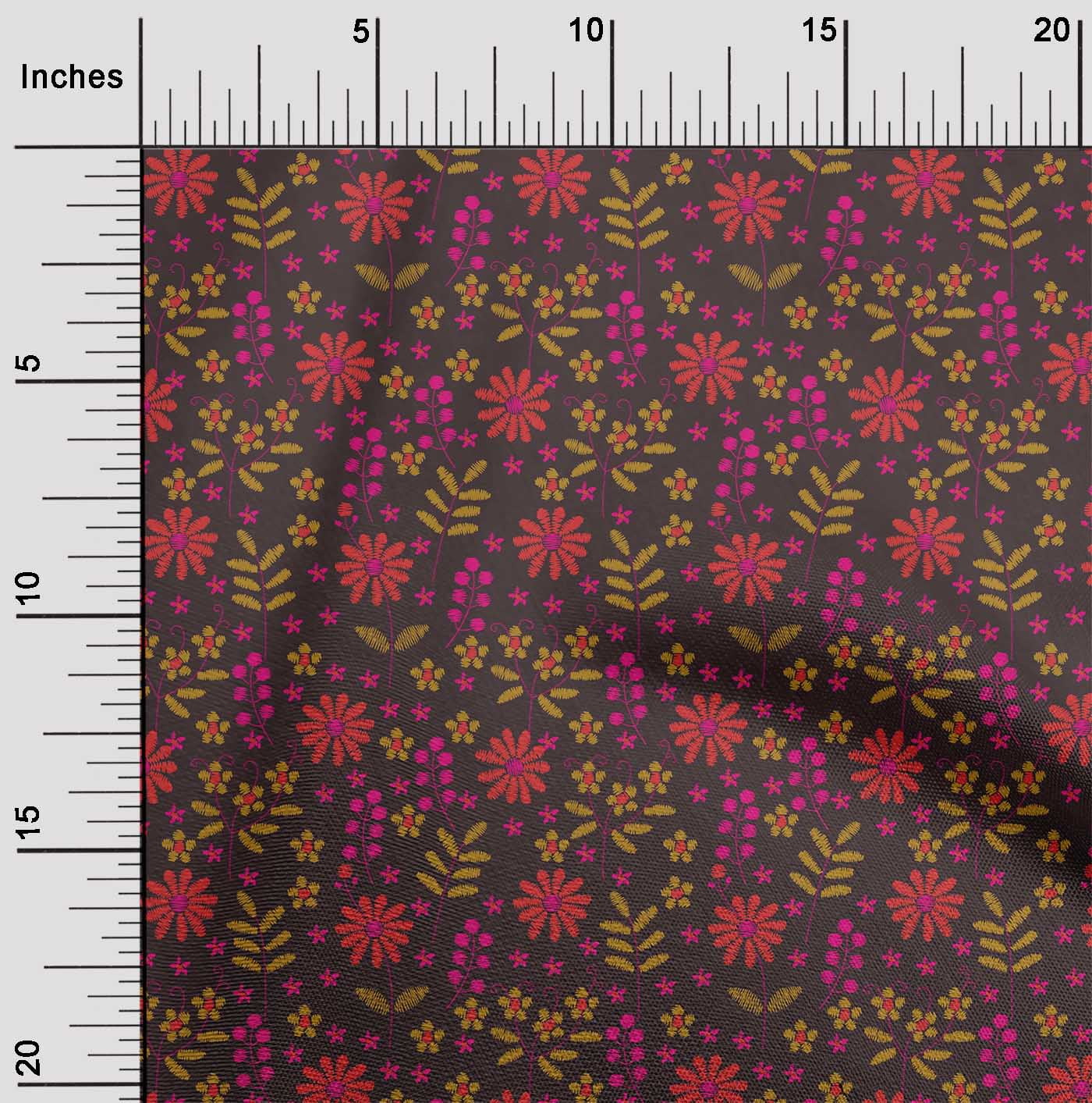 oneOone Silk Tabby Fabric Leaves & Floral Artistic Print Fabric by The ...