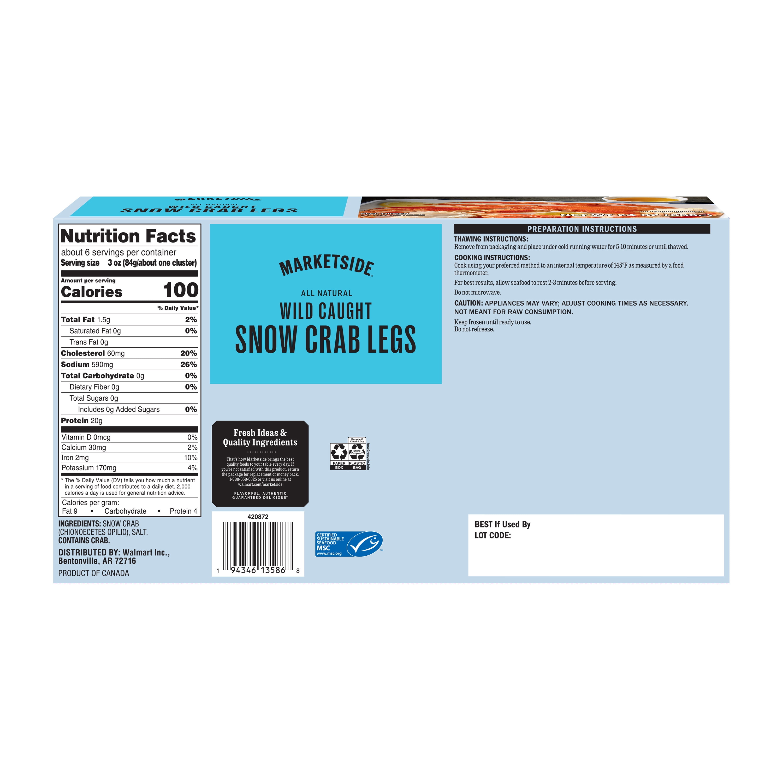 Marketside Frozen Cooked Snow Crab Legs, 1.5 lb Box, Barbados | Ubuy