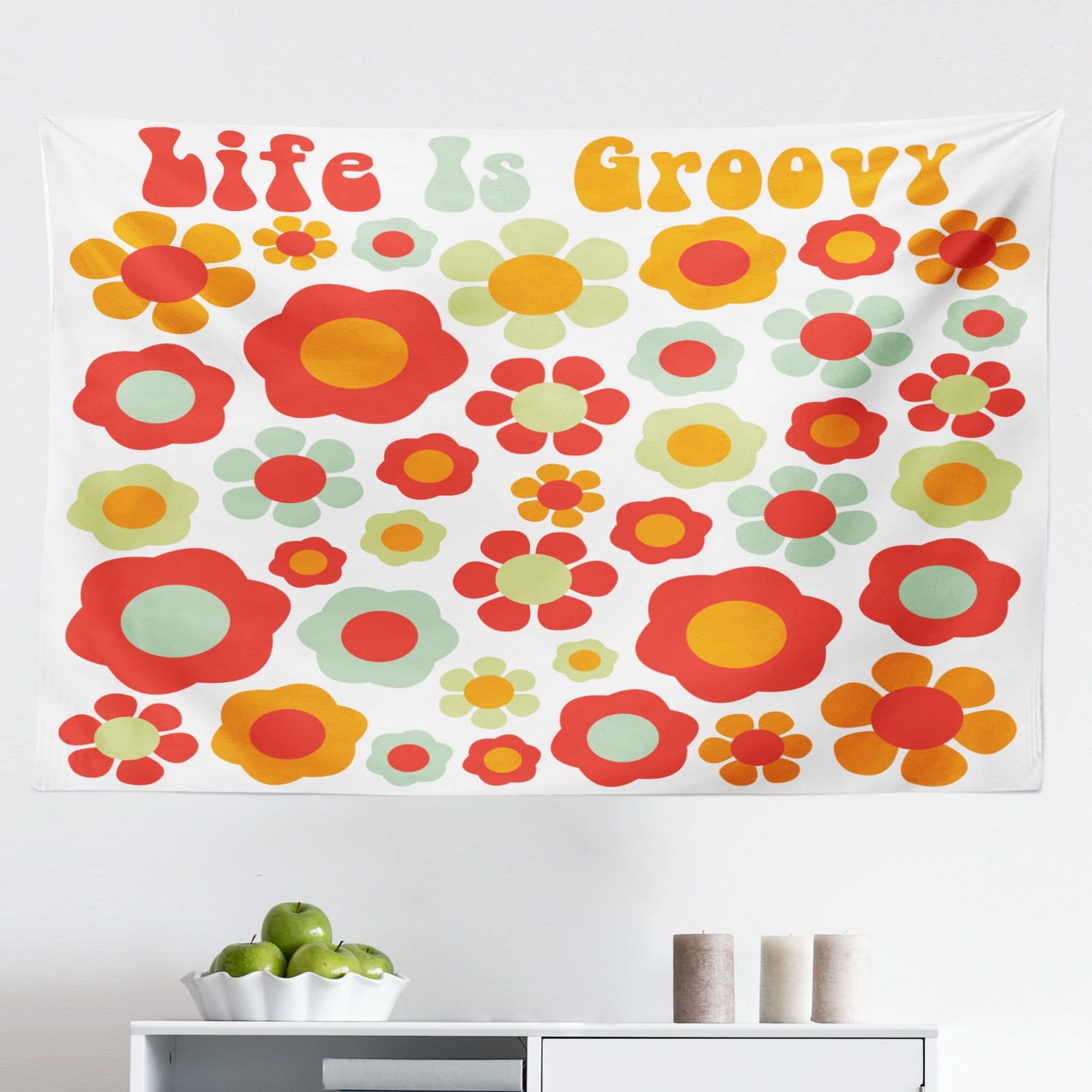 Groovy Tapestry, Peace and Love Text in Tie Dye Effect Pattern ...