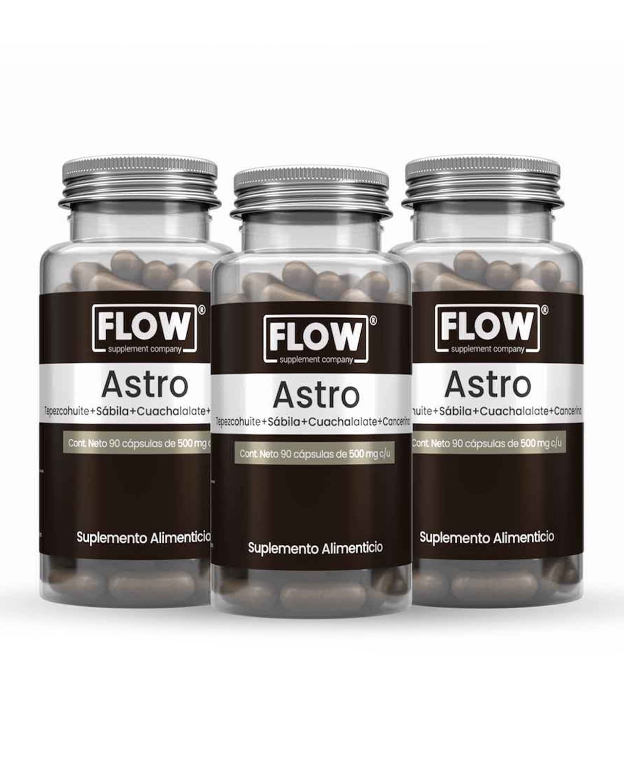 Suplemento FLOW - Astro Tepezcohuite, Sábila, Cuachalalate y Cancerina con 90 Capsulas de 500 mg ...