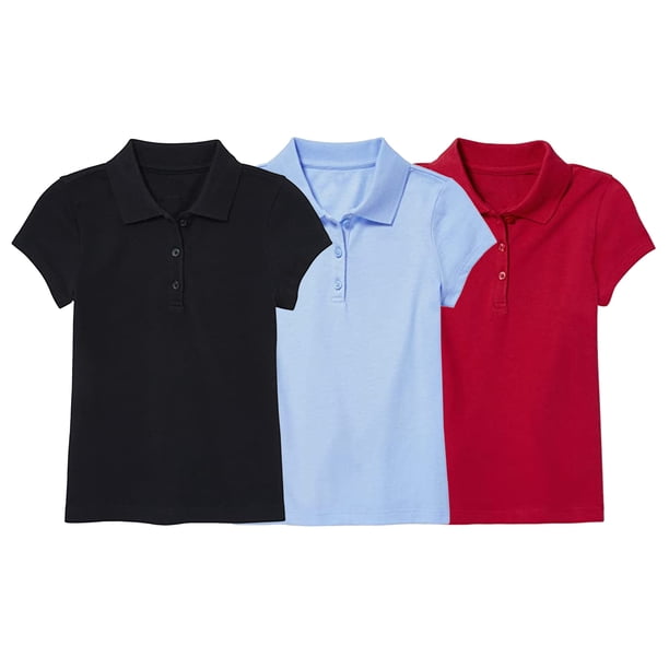 Jumpstart Girls' School Uniform Shirt - 3 Pack Short Sleeve Polo T ...