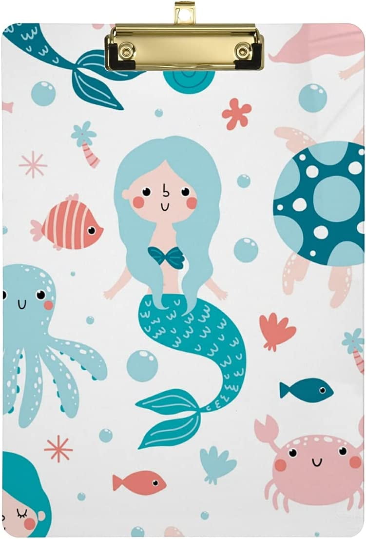 FMSHPON Watercolor Mermaid Clipboard Hardboard Wood Nursing Clip Board ...
