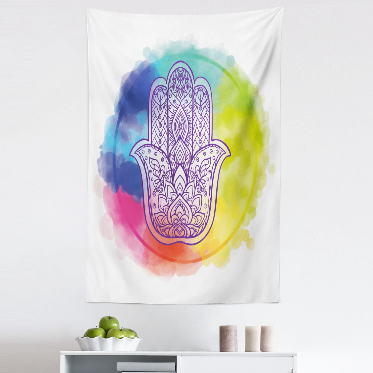Hamsa Tapestry, Circle of Dreamy Vivid Colors and with Esoteric ...