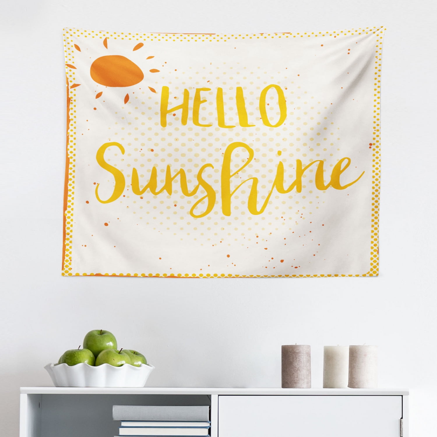 Hello Sunshine Tapestry, Lettering Design with Sun Motif Calligraphic ...