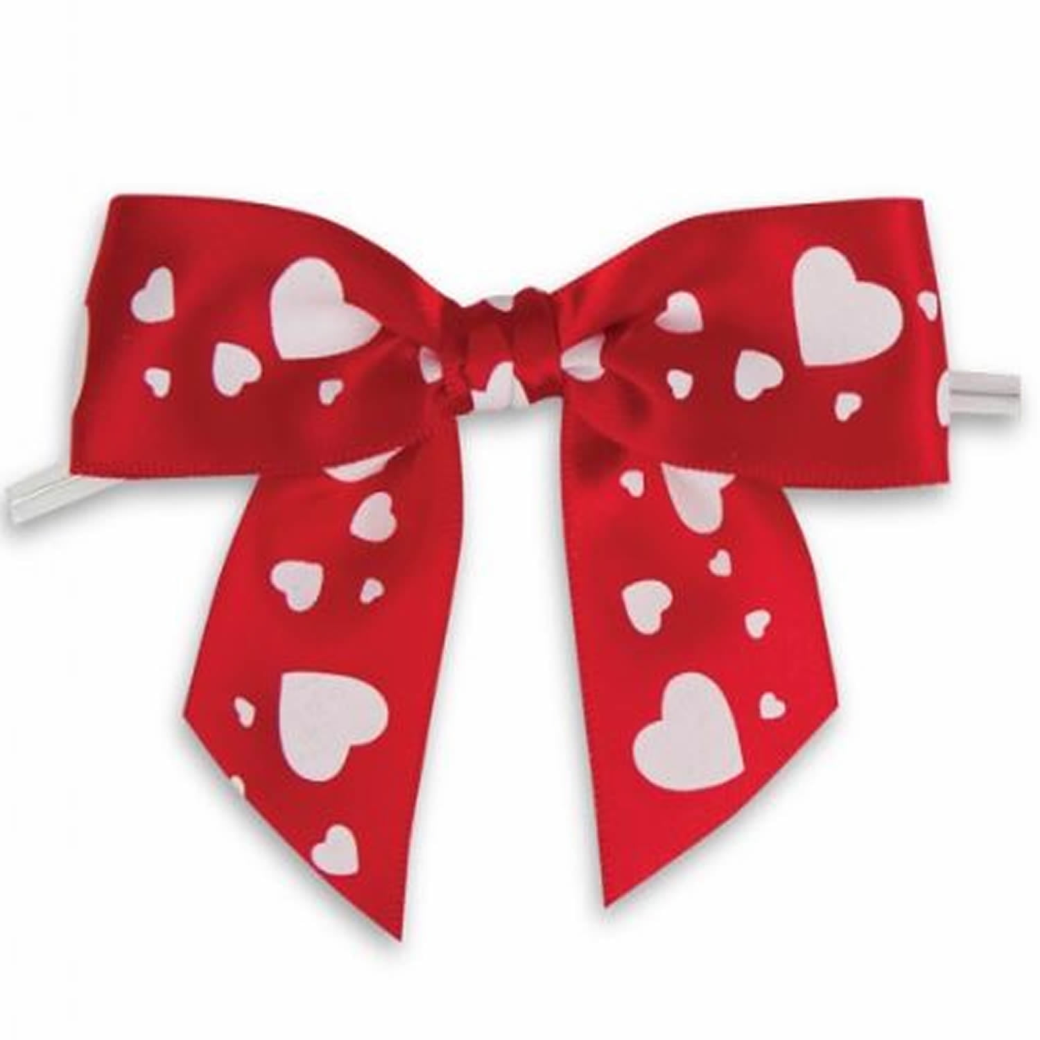 Weststone 50pcs Satin Red Dotted Hearts Bows 3 1/2" Span x 2" Tail ...