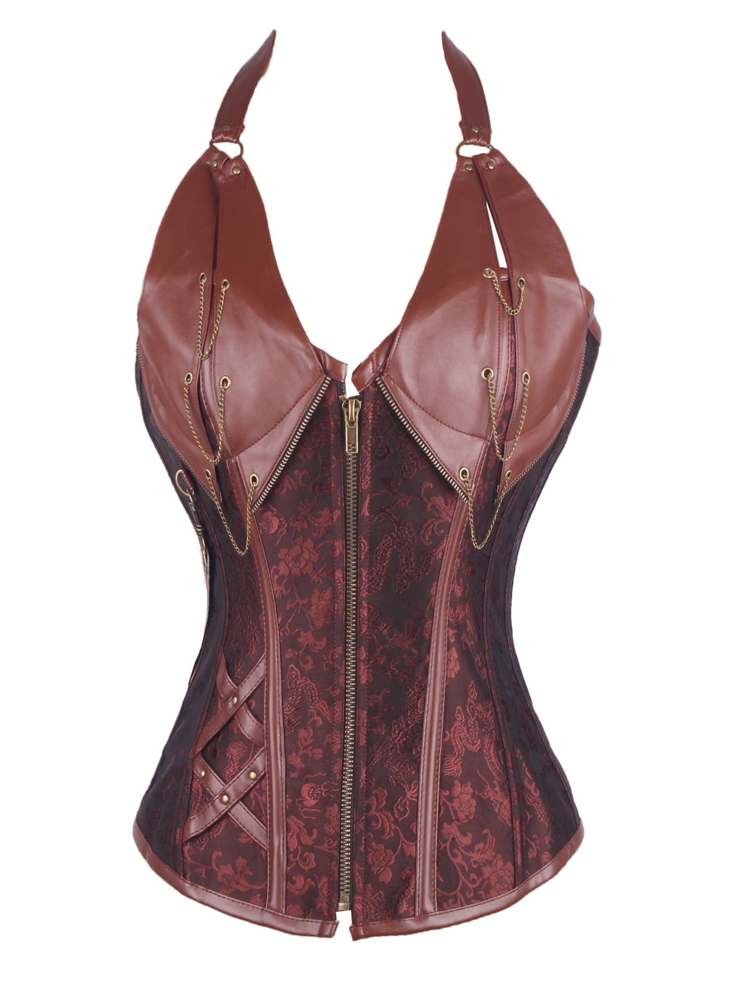 Sayfut Women Retro Shoulder Straps Overbust Corset Intimates Faux