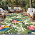 Animal Blue Parrot Outdoor Rug, Pink Red Flower Green Leaf Plant Non ...