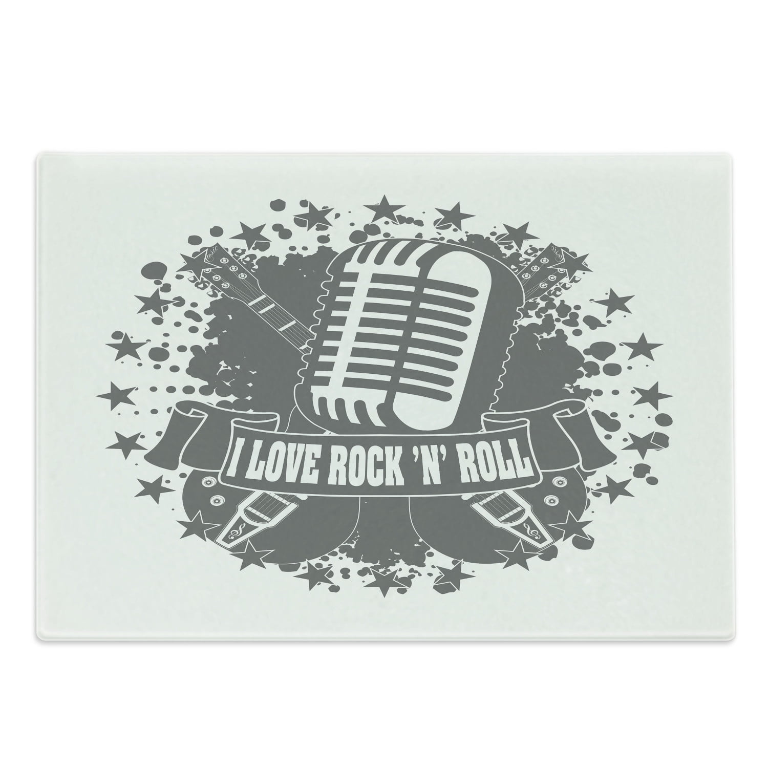 Rock Music Cutting Board, Monochrome Microphone Retro Style Guitars ...