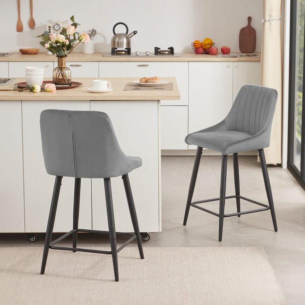 Duhome 24" Counter Stools Set of 2 Velvet Upholstered Barstools with ...